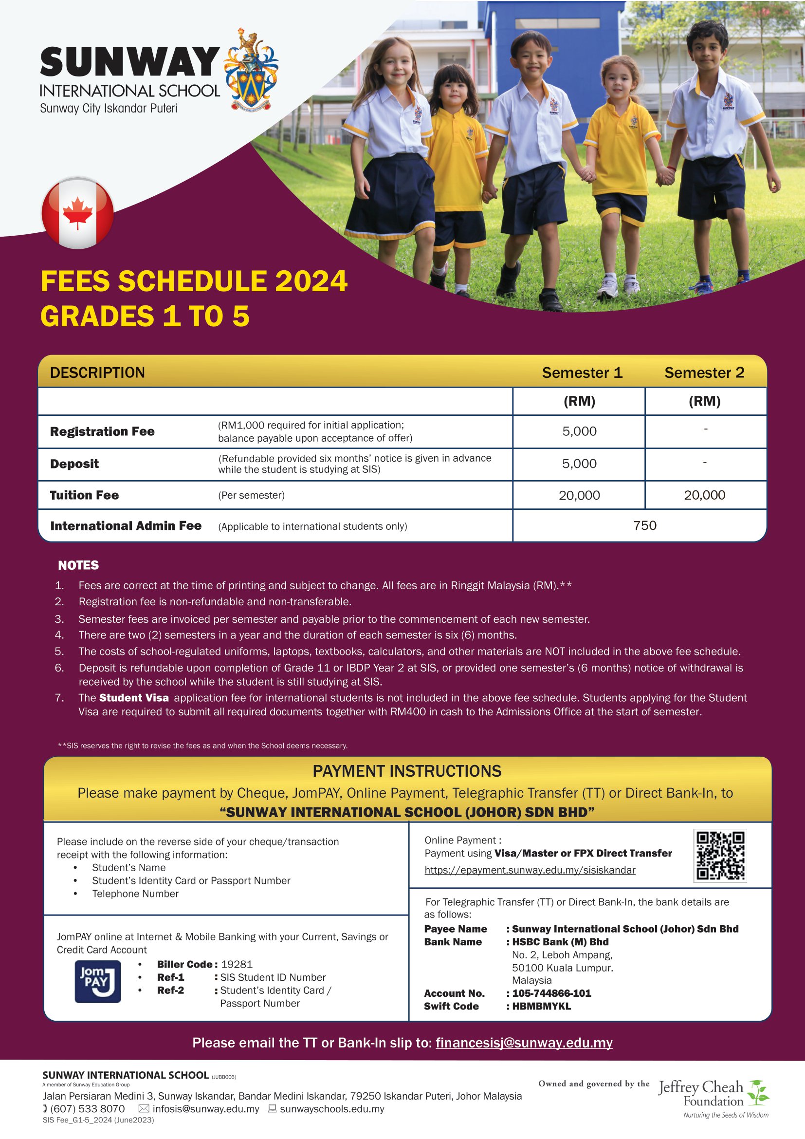 SIS Johor Fee Schedules for 2024 | Sunway International Schools